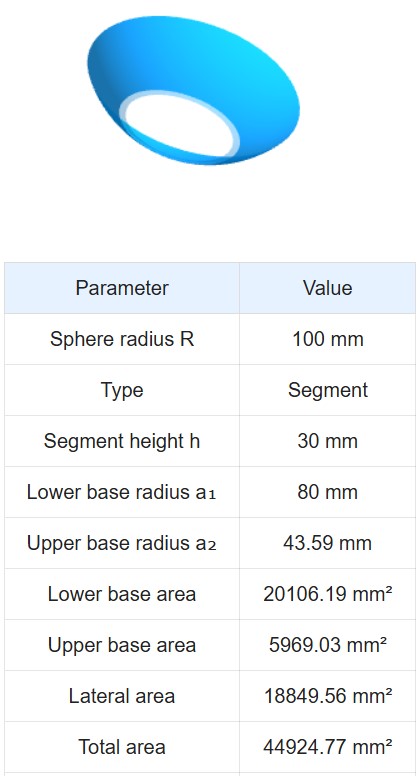 3D Spherical Segment Calculator