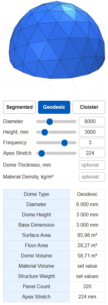 Interactive 3D Dome Calculator