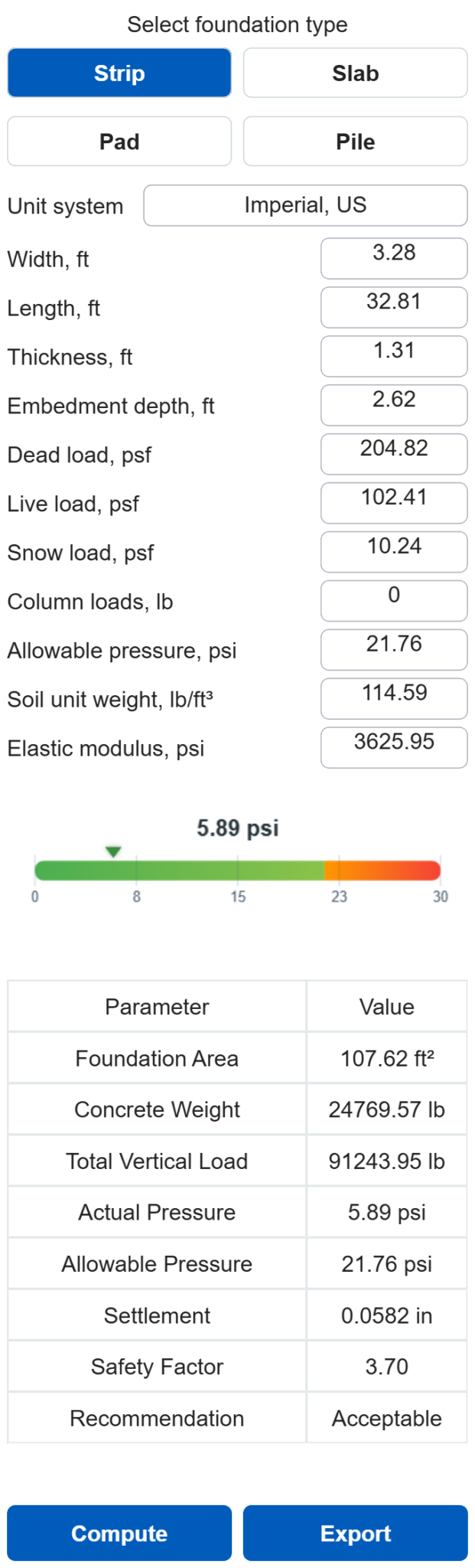 Foundation Load Calculator