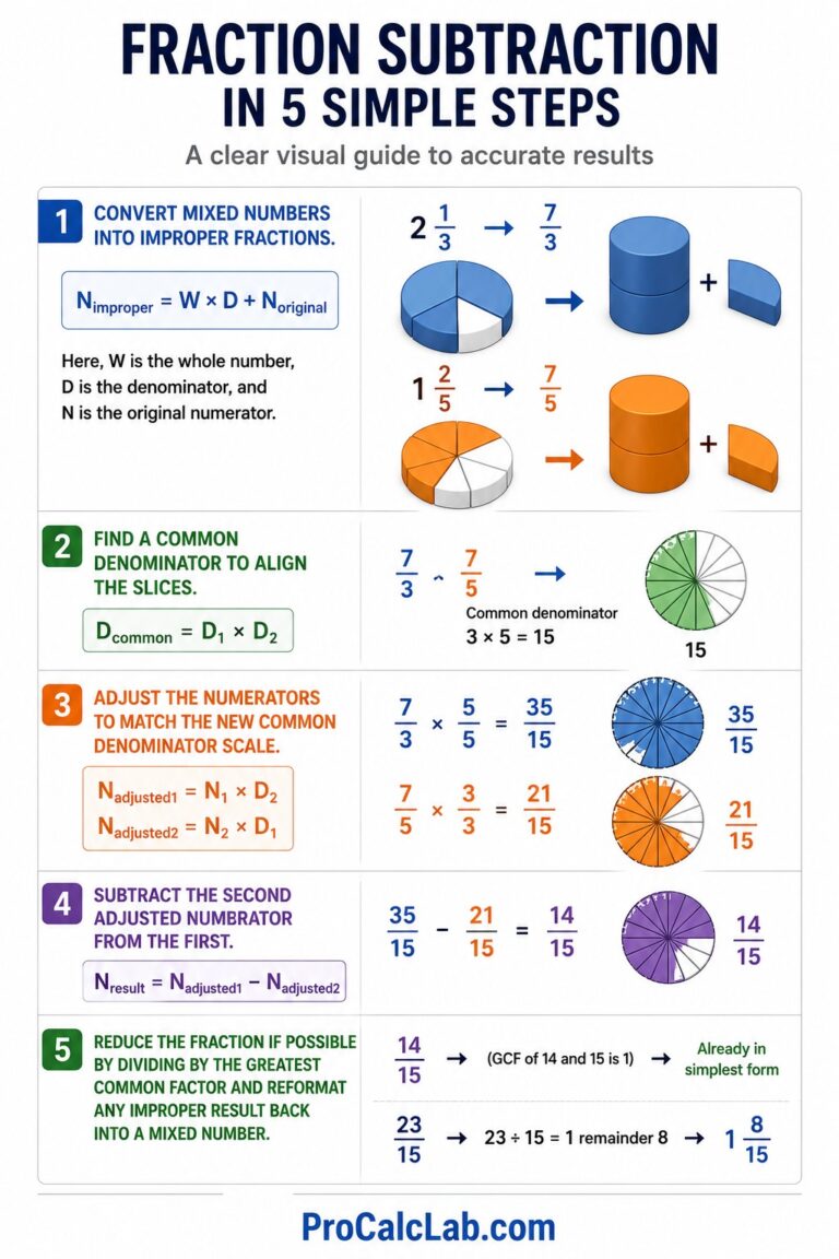 3D Fraction Subtraction Calculator